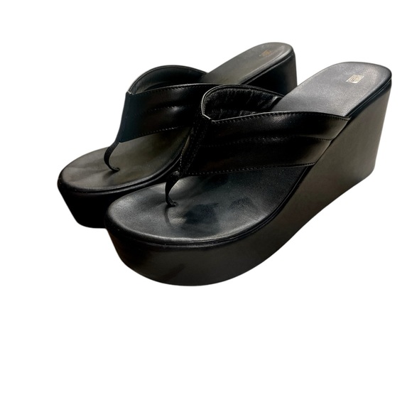 Shoes | Plat Form Black Wedge Sandals | Poshmark